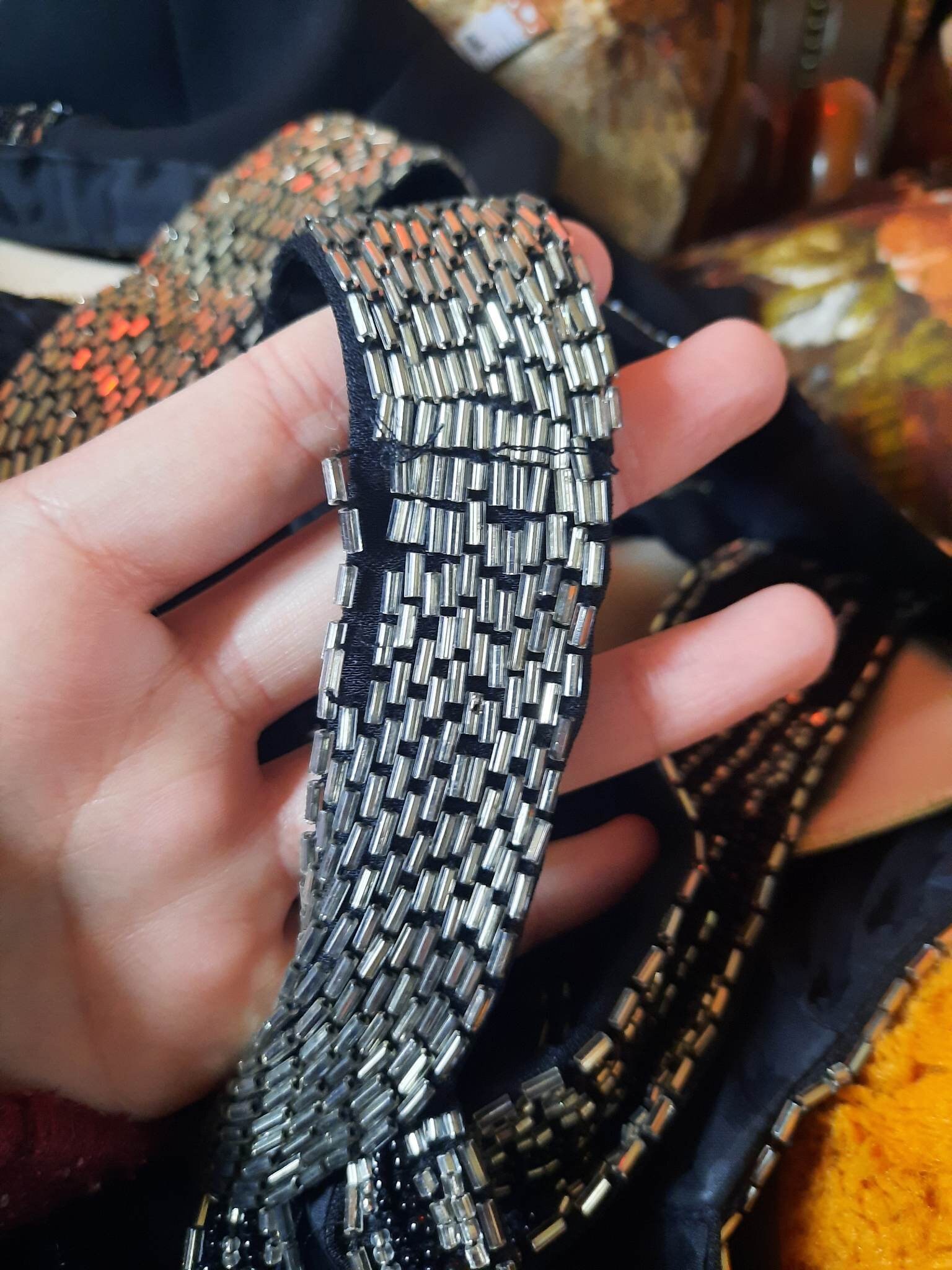 1990s-y2k Black/silver Beaded Formal Pageant Prom Homecoming Maxi Dress ...