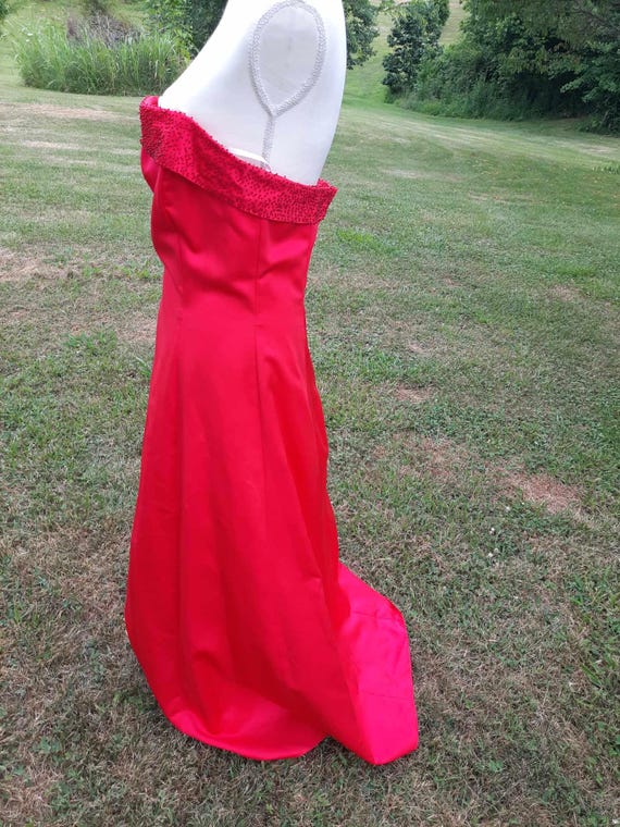 1990s red beaded maxi prom dress, homecoming, formal,… - Gem
