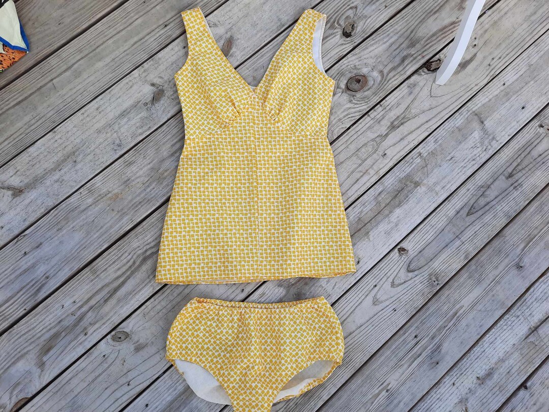 1970s Homemade Yellow and White Bathing Set Bikini - Etsy