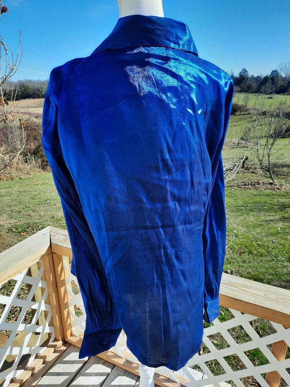 1990s vintage shiny blue button up blouse - Gem