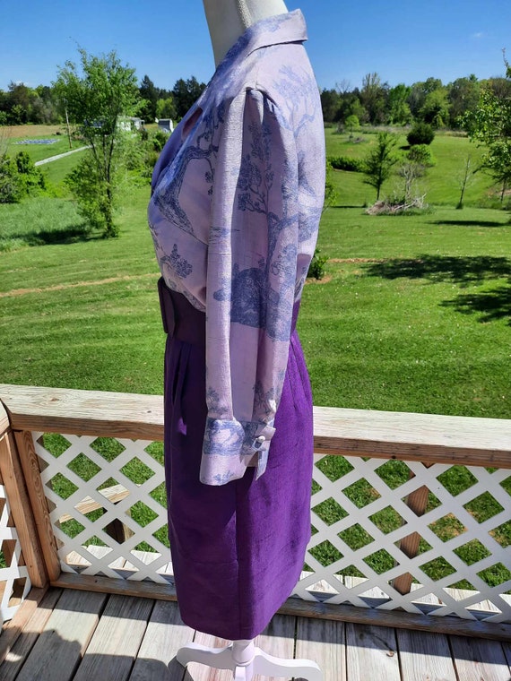 1960s-1970s purple Toile de Jouy French print dress - Gem