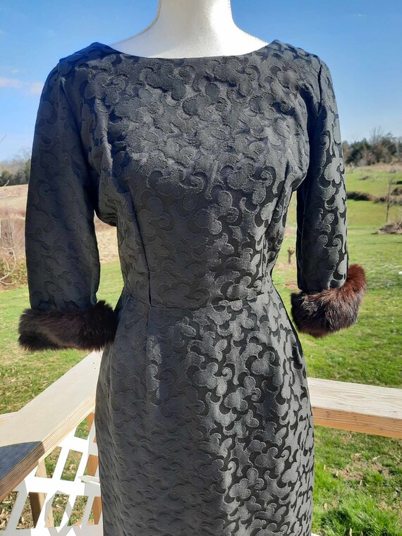 1960s homemade stunning black fur cuffed cocktail dre… - Gem