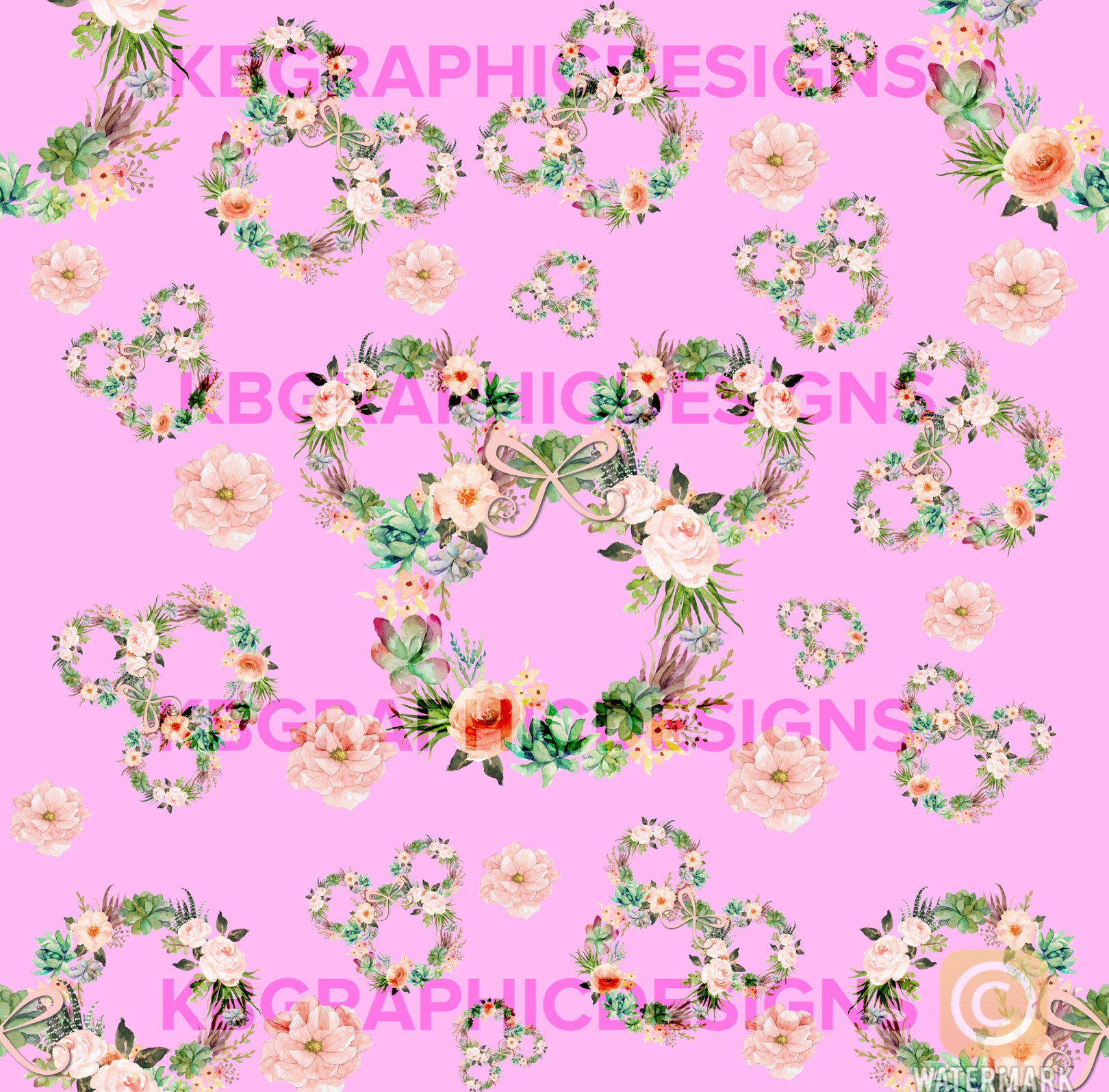 Mickey Pink Floral Seamless Pattern - Etsy