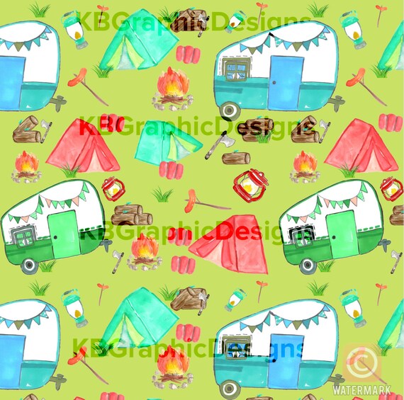 Camping Seamless Pattern | Etsy