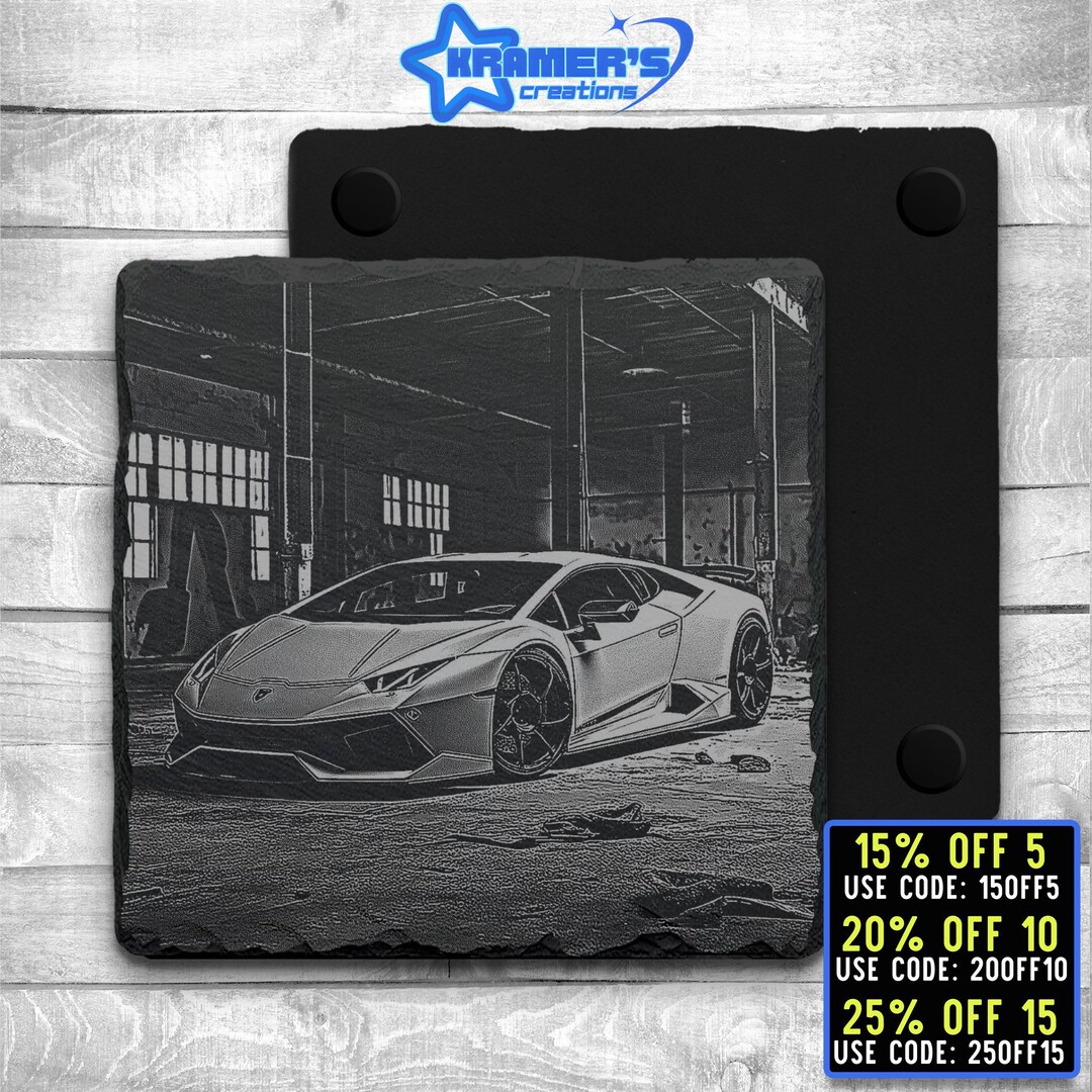 Glowforge Laser Ready 3 Files Sports Car Coaster Engraving Digital JPG ...