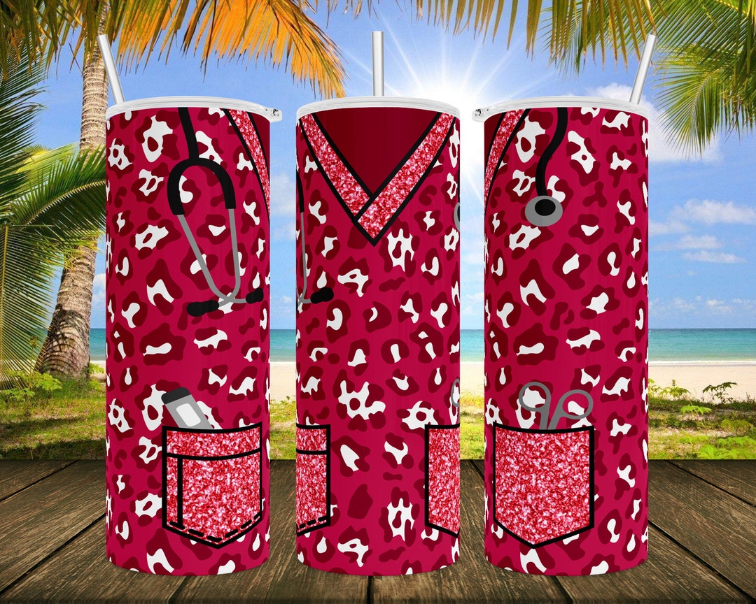 Nurse Caregiver Doctor CNA Red Leopard Print Scrubs 20oz - Etsy