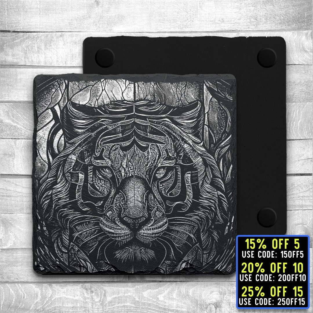 Laser Ready 3 Files Tiger Coaster Engraving- Digital JPG, PNG, SVG File ...