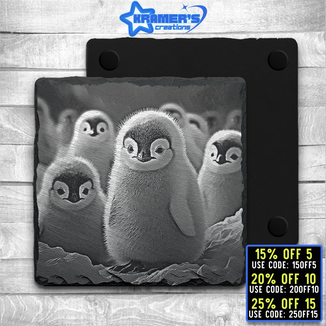 Laser Ready 3 Files Cute Penguins Coaster Engraving- Digital JPG, PNG ...