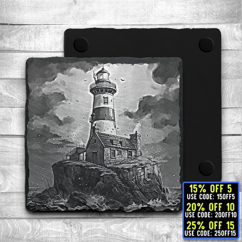Laser Ready 3 Files Lighthouse Scene Coaster Engraving- Digital JPG ...
