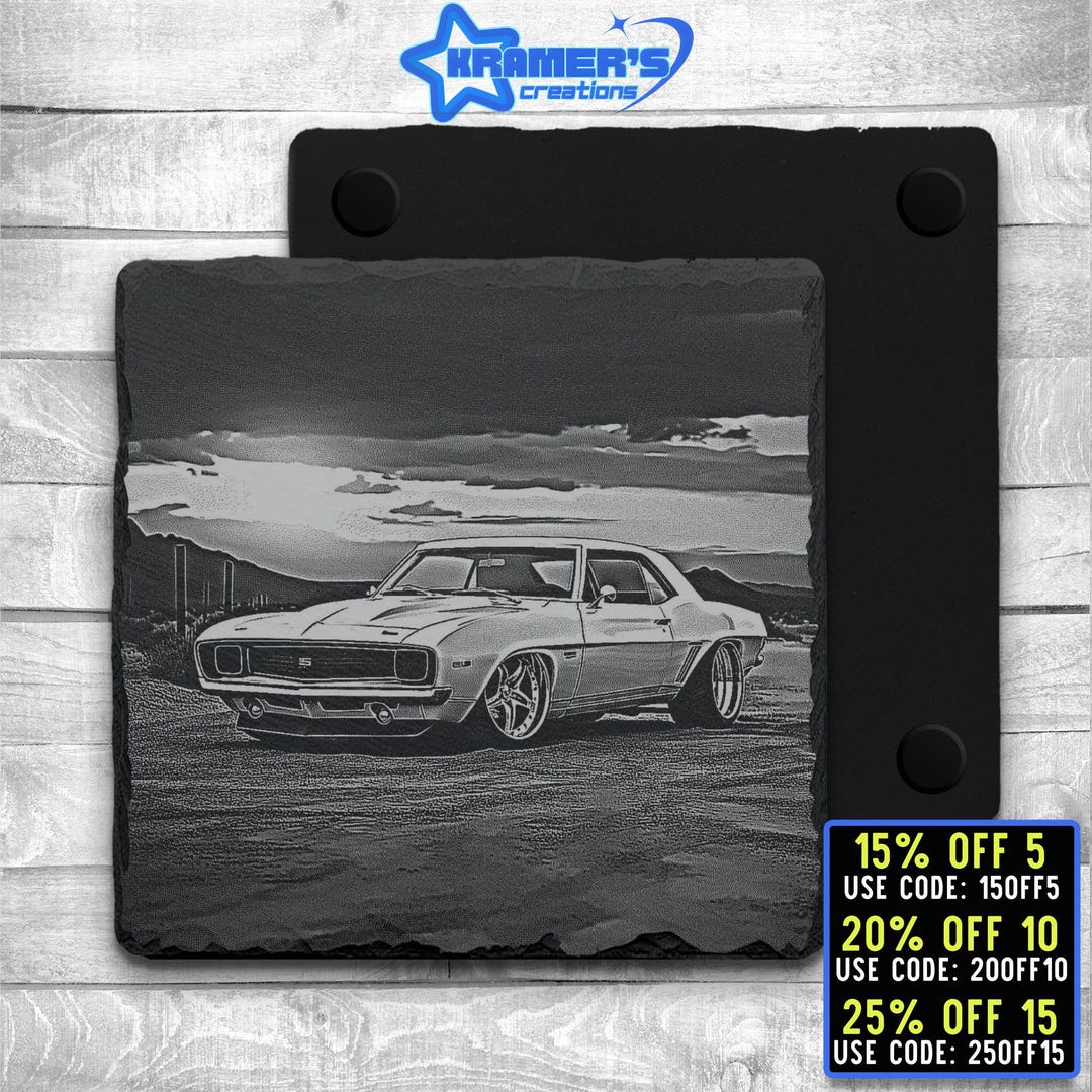 Laser Ready 3 Files Muscle Car Coaster Engraving- Digital JPG, PNG, SVG ...