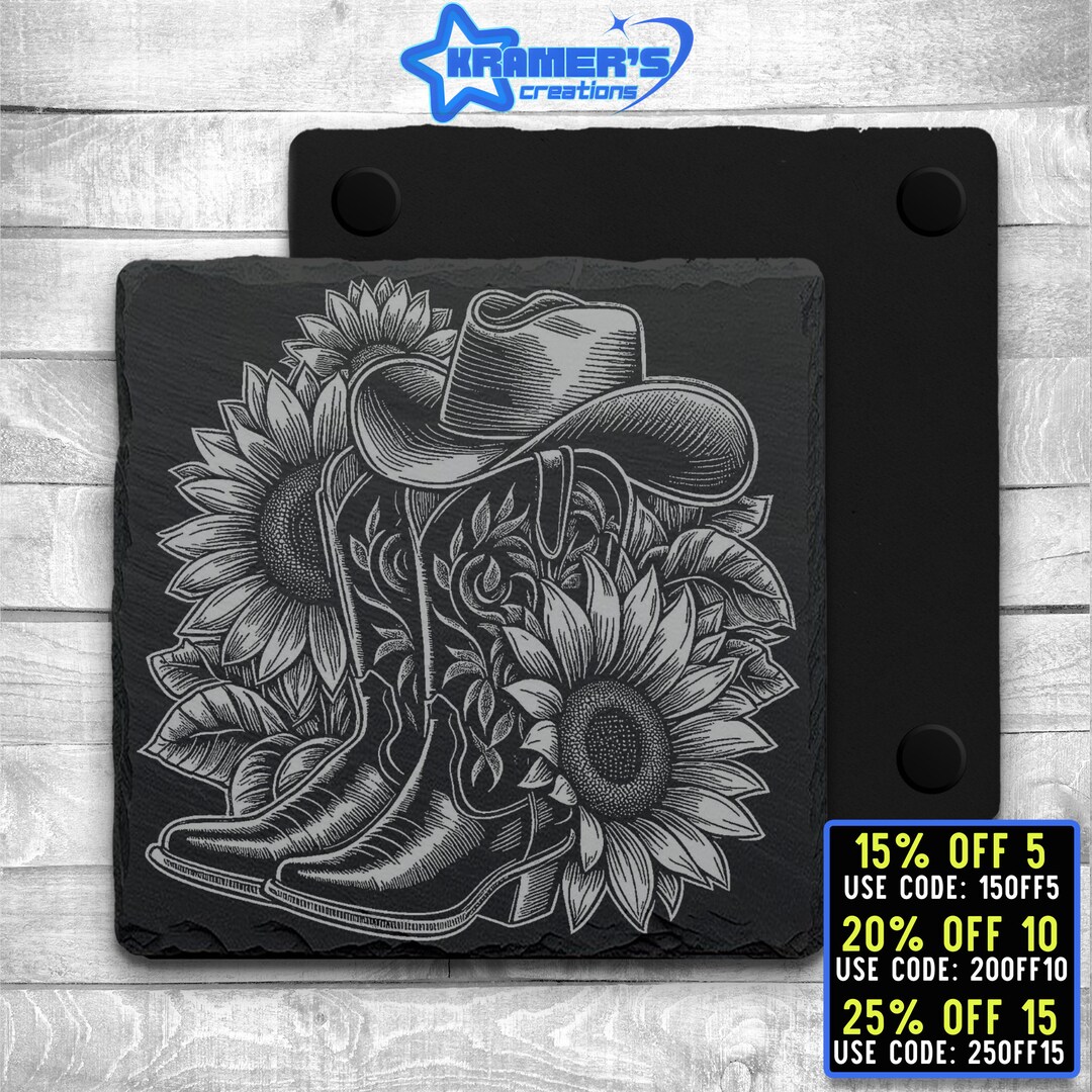 Laser Ready 3 Files Cowboy Boots and Hat Coaster Engraving- Digital JPG ...