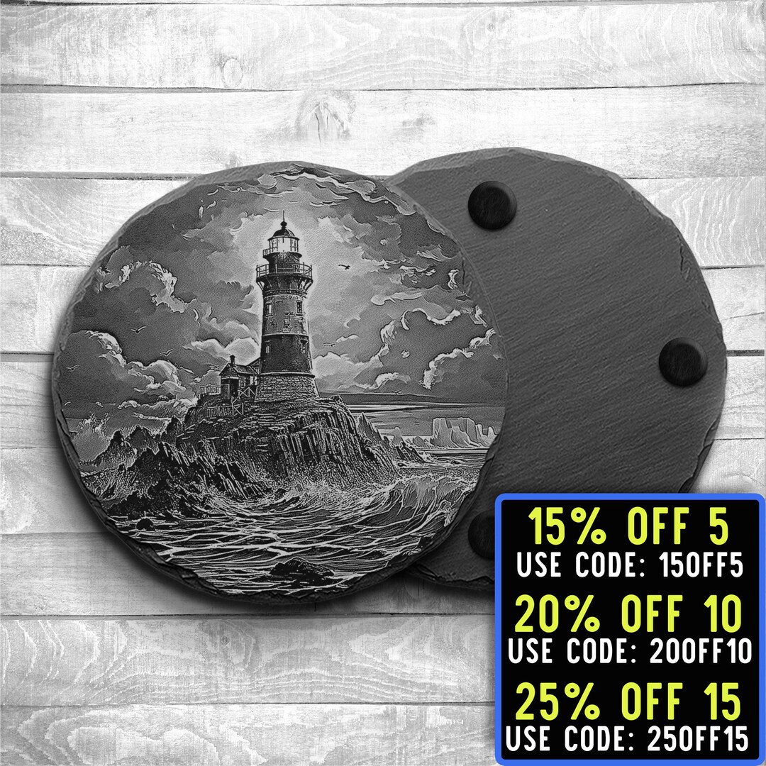 Glowforge Laser Ready 2 Files Lighthouse Scene Round Coaster Engraving ...