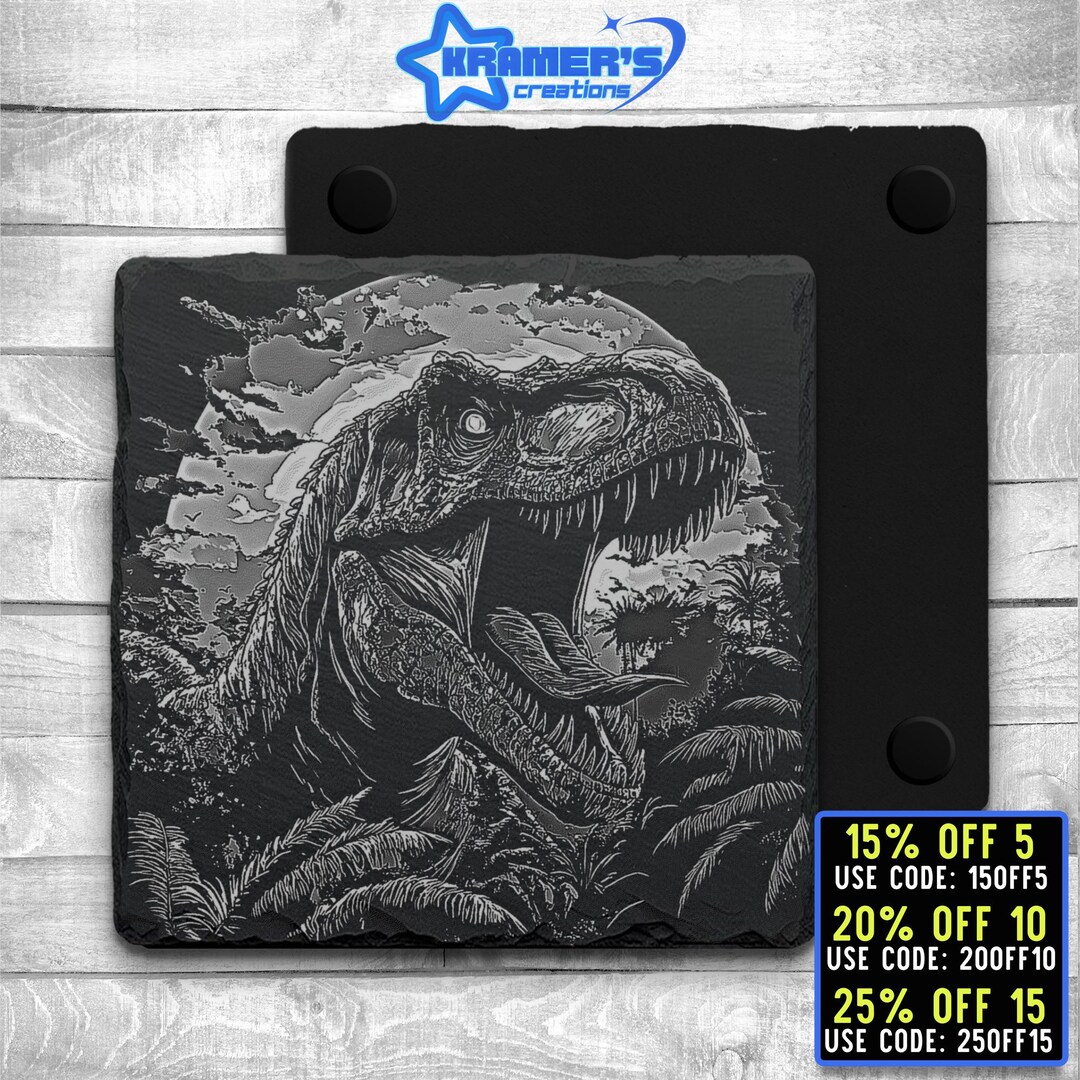 Laser Ready 3 Files Dinosaur Roaring Coaster Engraving- Digital JPG ...