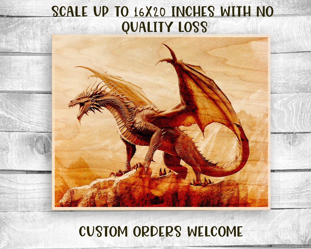 Glowforge Laser Ready 3 Files Dragon on Hilltop Scale up to 16x20 Wood ...