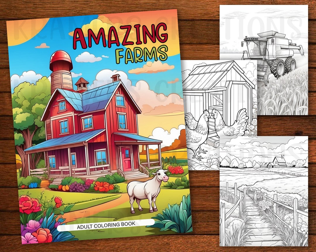 Amazing Farms Downloadable Coloring Book 50 Grey Scale Pages Farm ...