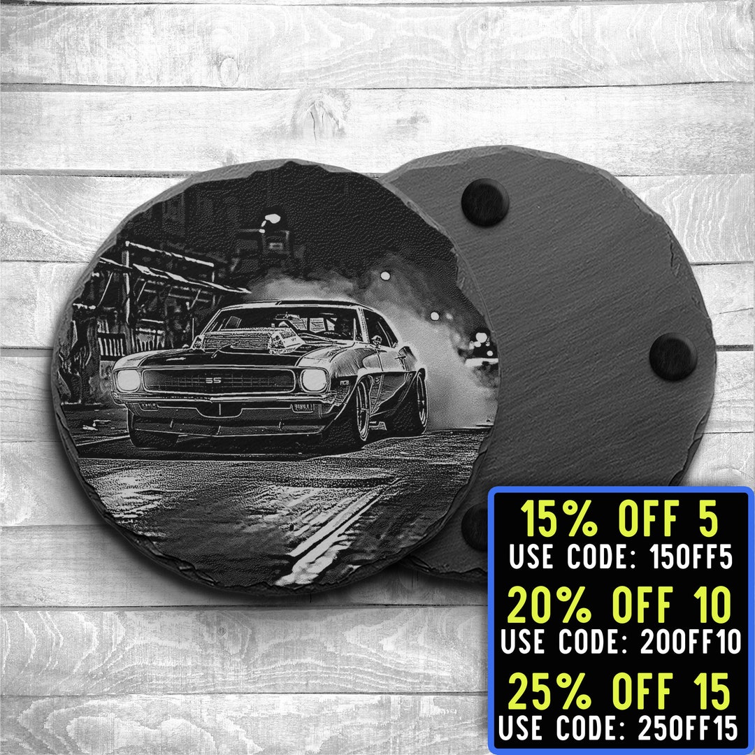 Glowforge Laser Ready 2 Files Drag Car at the Line Round Coaster ...