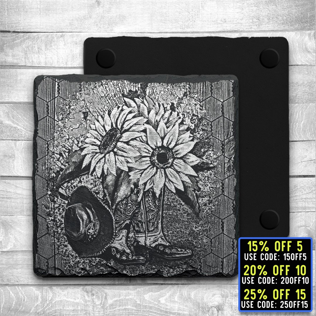 Glowforge Laser Ready 3 Files Boots With Flowers Coaster Engraving ...