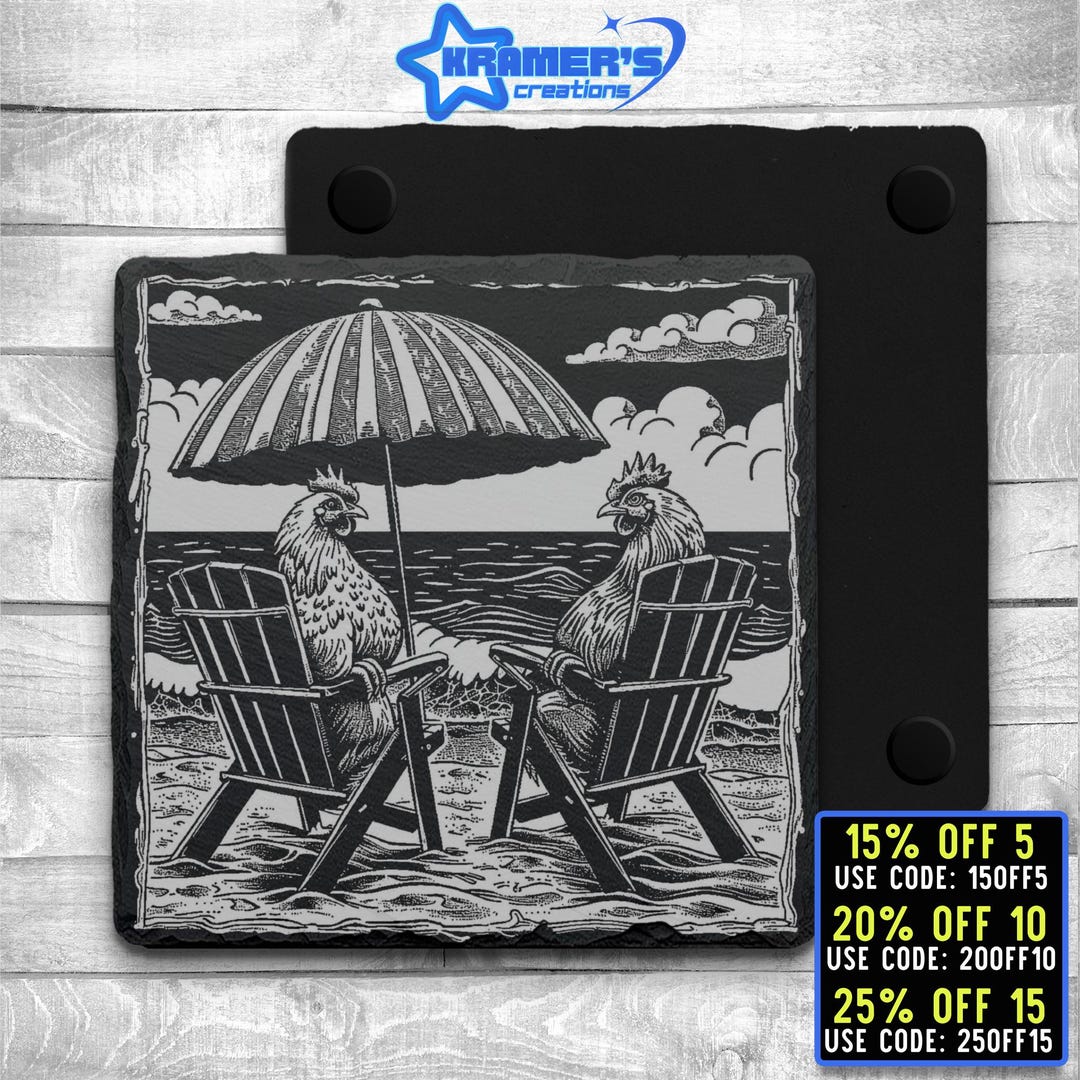 Laser Ready 3 Files Chickens on the Beach Coaster Engraving- Digital ...