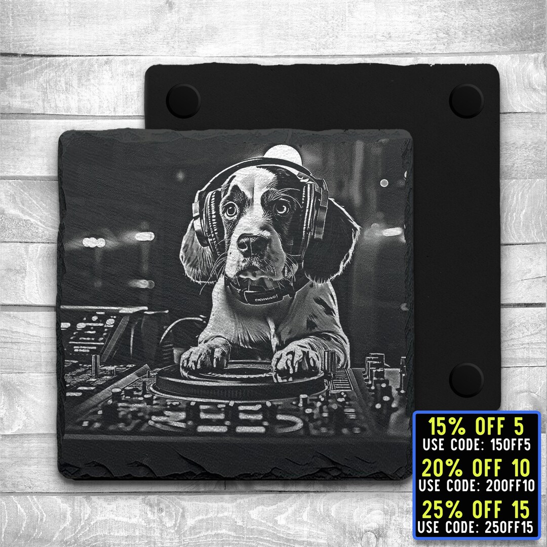 Laser Ready 3 Files Dj Dog Coaster Engraving- Digital JPG, PNG, SVG ...