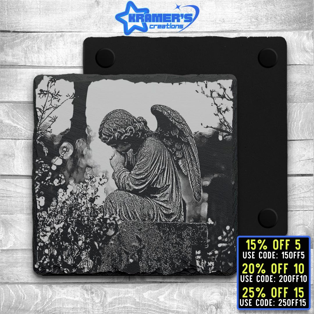 Laser Ready 3 Files Angel Looking Over Grave Coaster Engraving- Digital ...