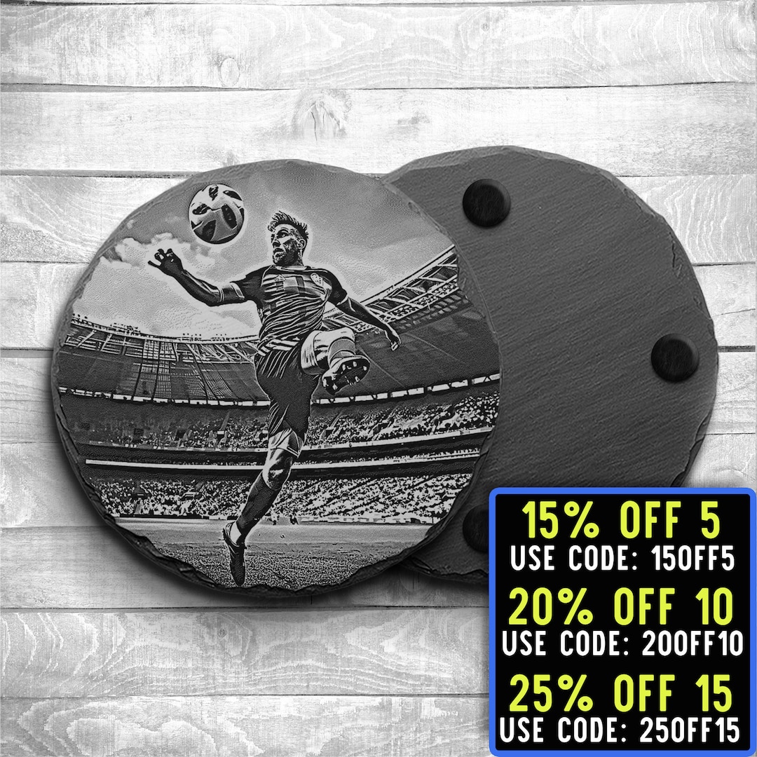 Glowforge Laser Ready 2 Files Soccer Player Round Coaster Engraving ...