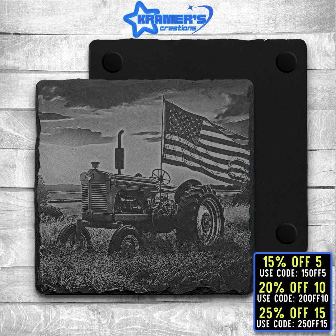 Laser Ready 3 Files Tractor American Flag Coaster Engraving- Digital ...