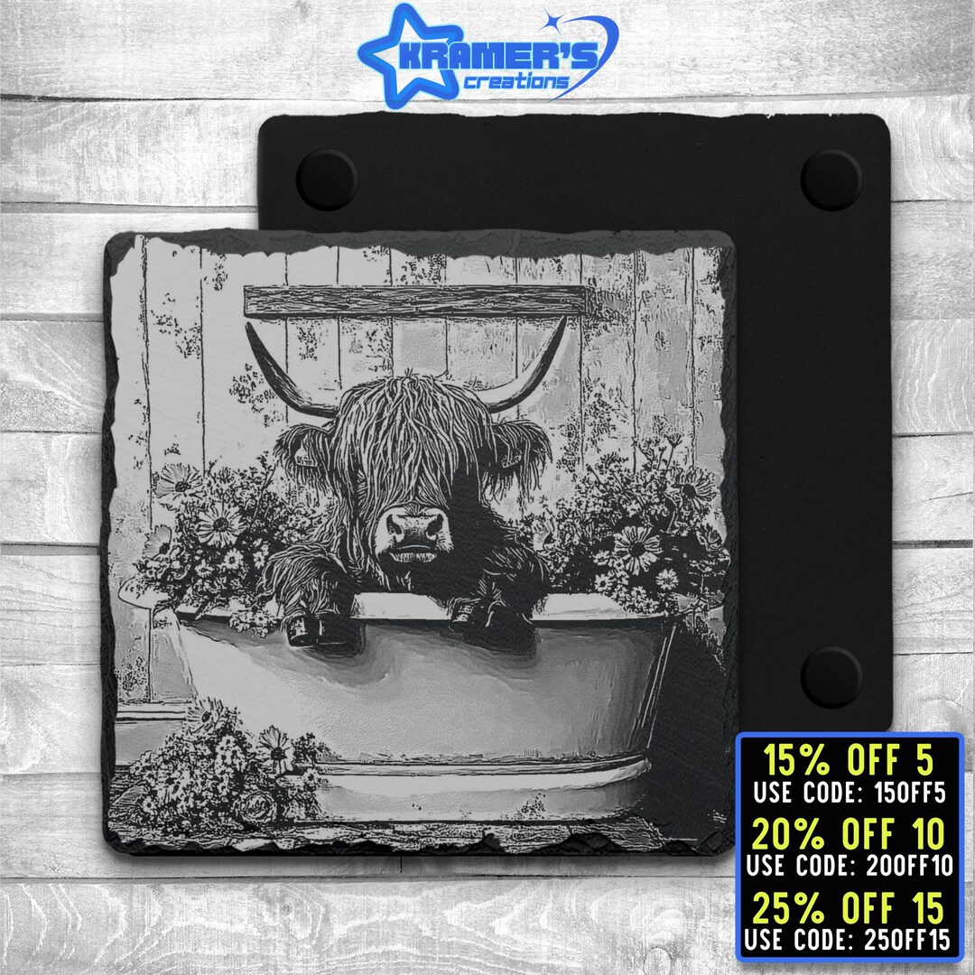Laser Ready 3 Files Highland Cow in Tub Coaster Engraving- Digital JPG ...