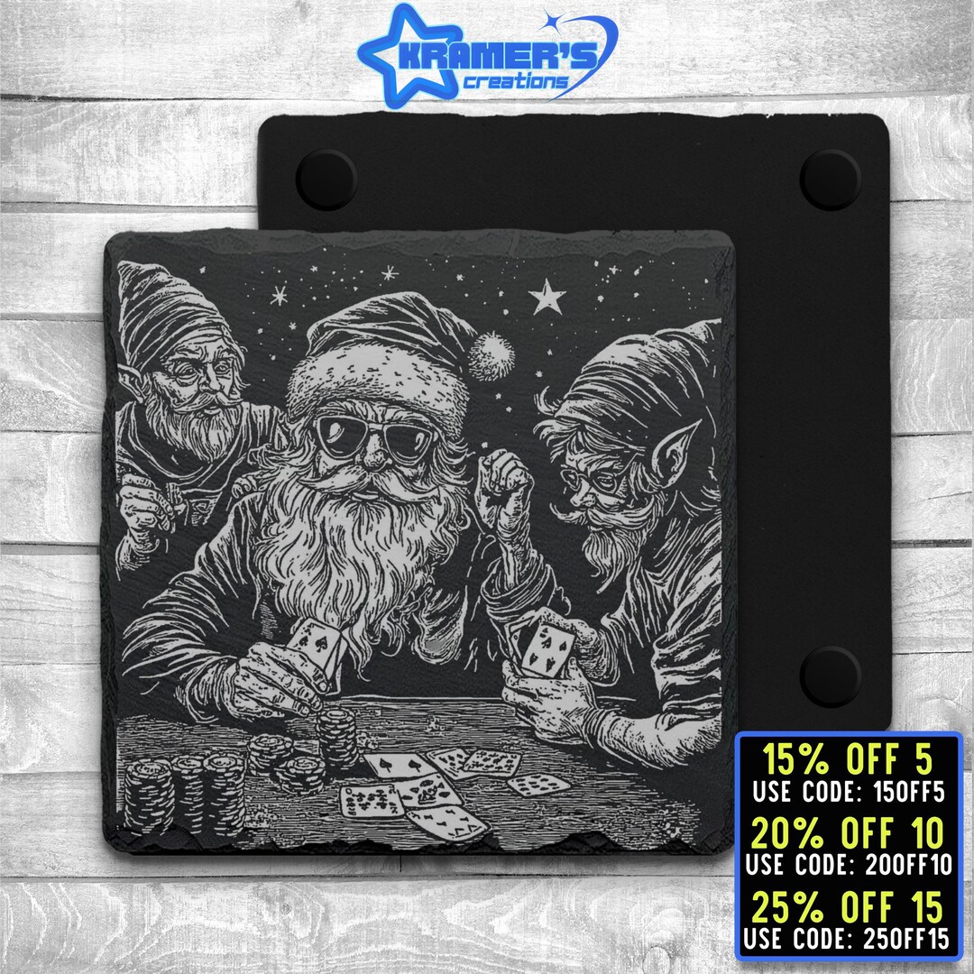 Laser Ready 3 Files Bad Santa Poker Coaster Engraving- Digital JPG, PNG ...