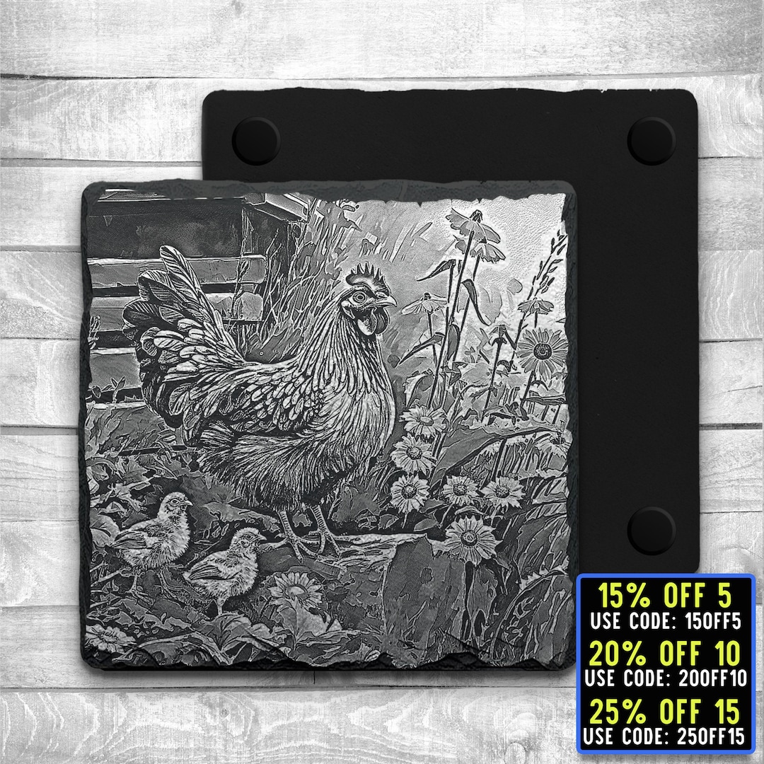 Laser Ready 3 Files Chicken Family Coaster Engraving- Digital JPG, PNG ...