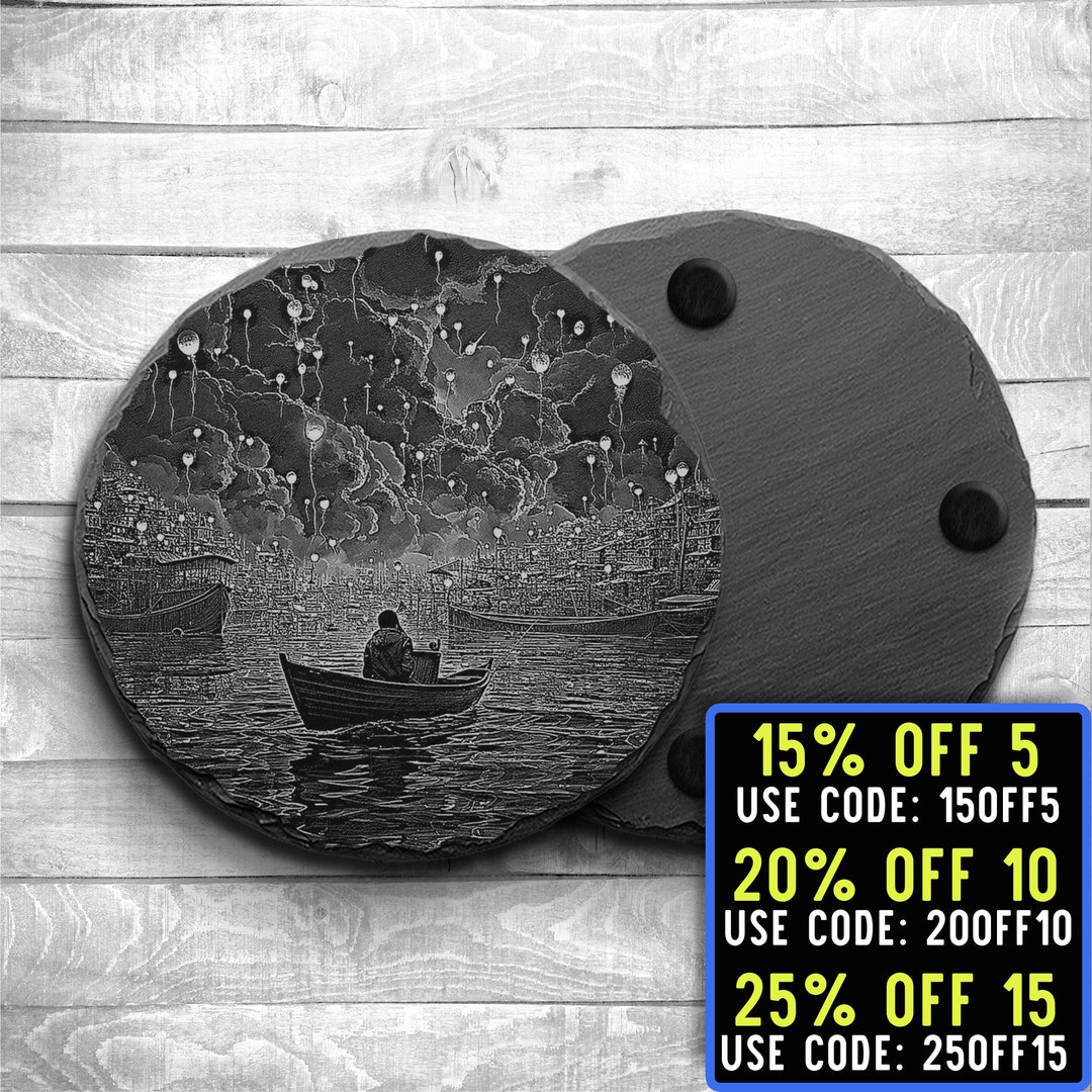 Glowforge Laser Ready 2 Files Balloons Over the Lake Round Coaster ...