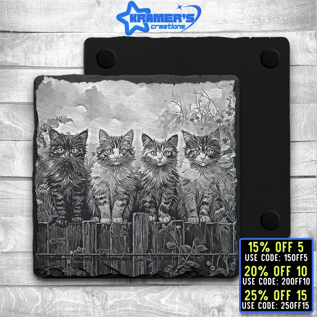 Glowforge Laser Ready 3 Files Cats on A Fence Coaster Engraving Digital ...