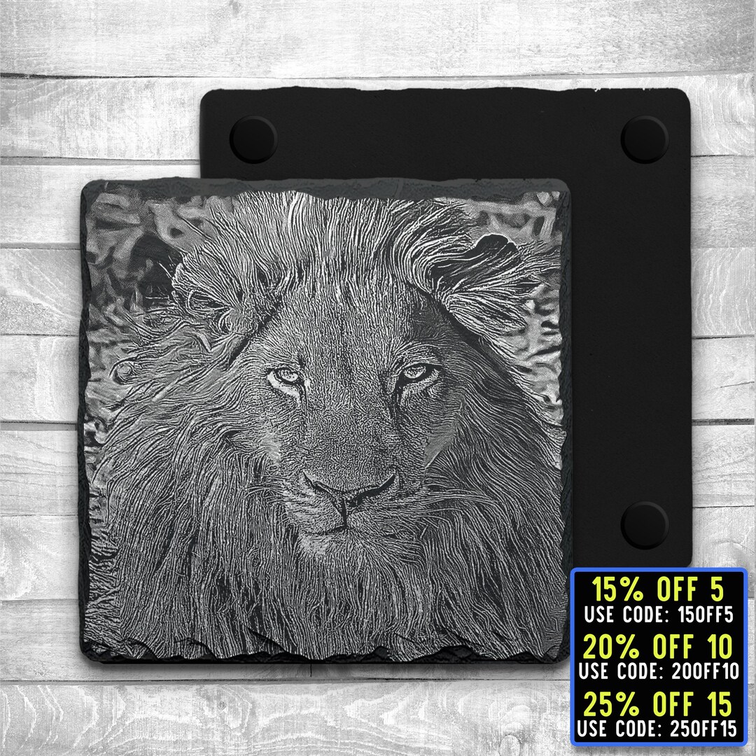 Laser Ready 3 Files Lion Coaster Engraving- Digital JPG,PNG, SVG File ...