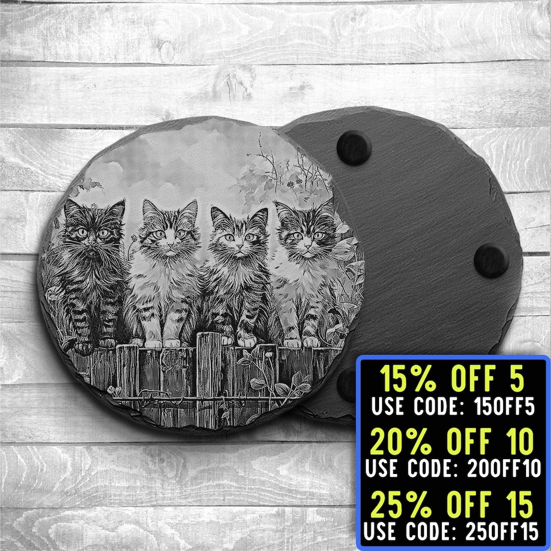Glowforge Laser Ready 2 Files Cats on A Fence Round Coaster or Ornament ...