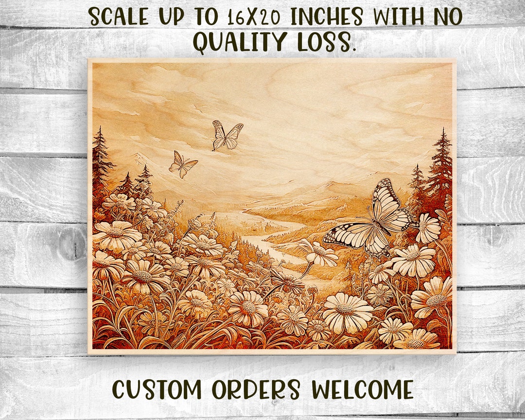 Glowforge Laser Ready 3 Butterfly and Flowers Scale up to 16x20 Wood ...