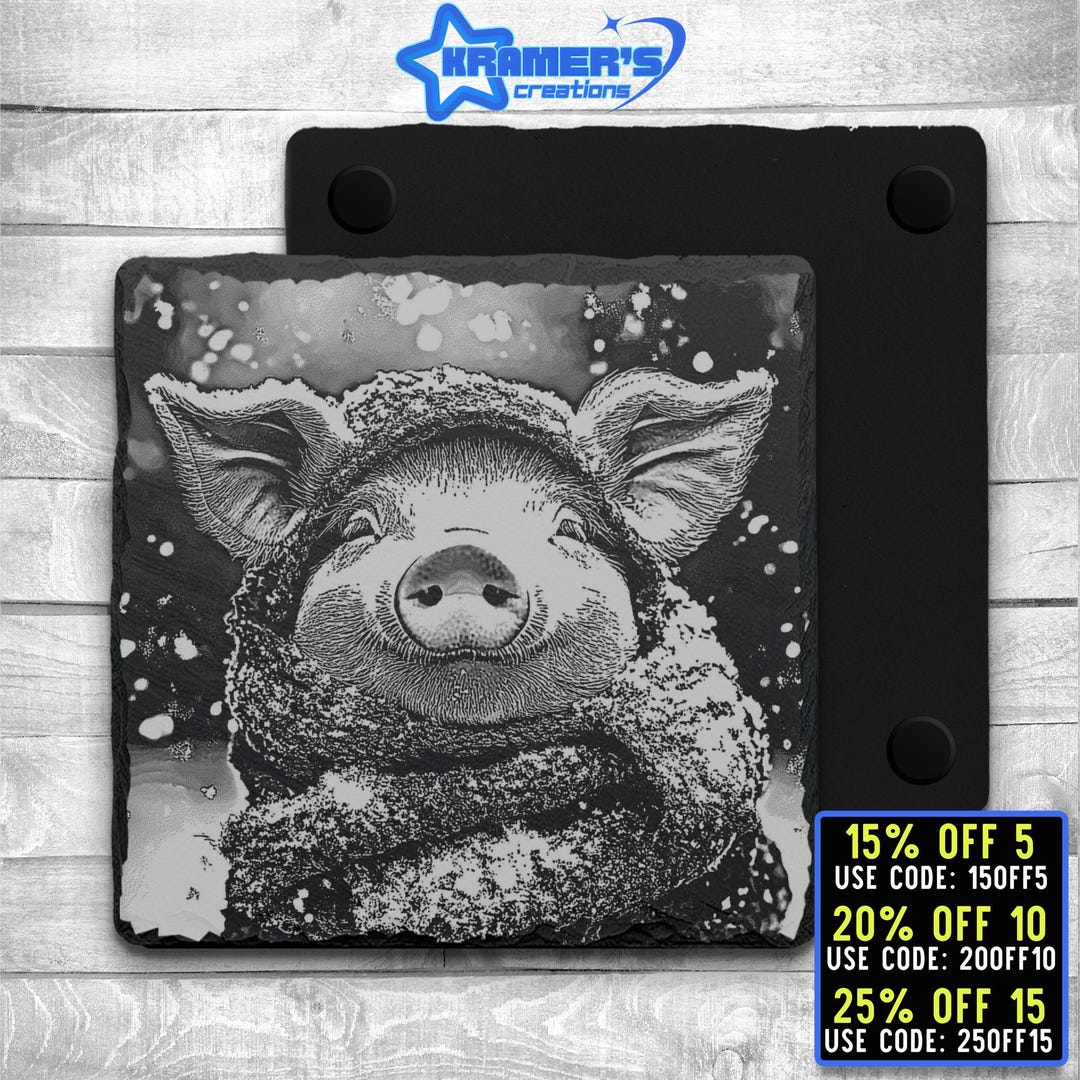 Laser Ready 3 Files Piggy Keeping Warm Coaster Engraving- Digital JPG ...