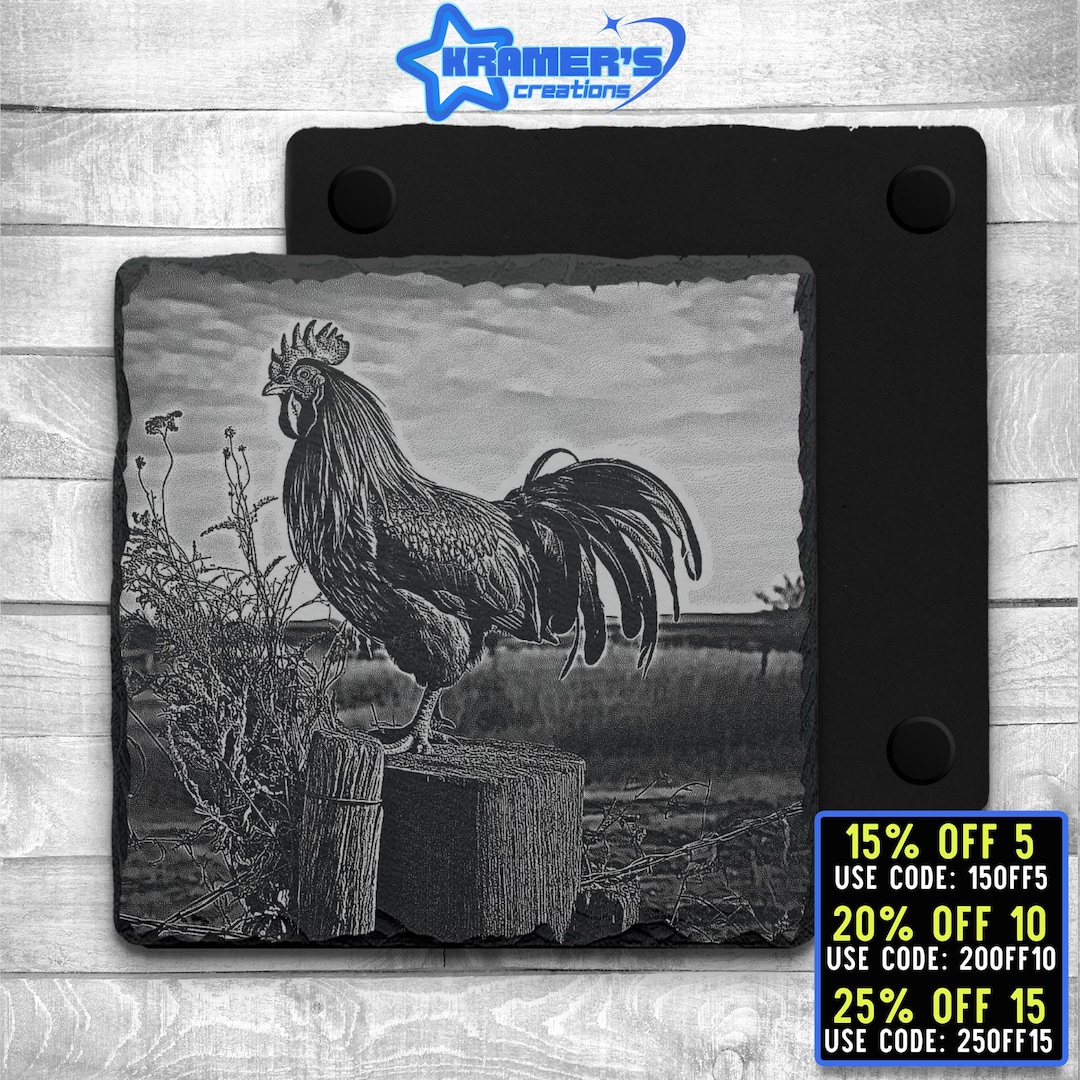 Laser Ready 3 Files Rooster on Fence Post Coaster Engraving- Digital ...