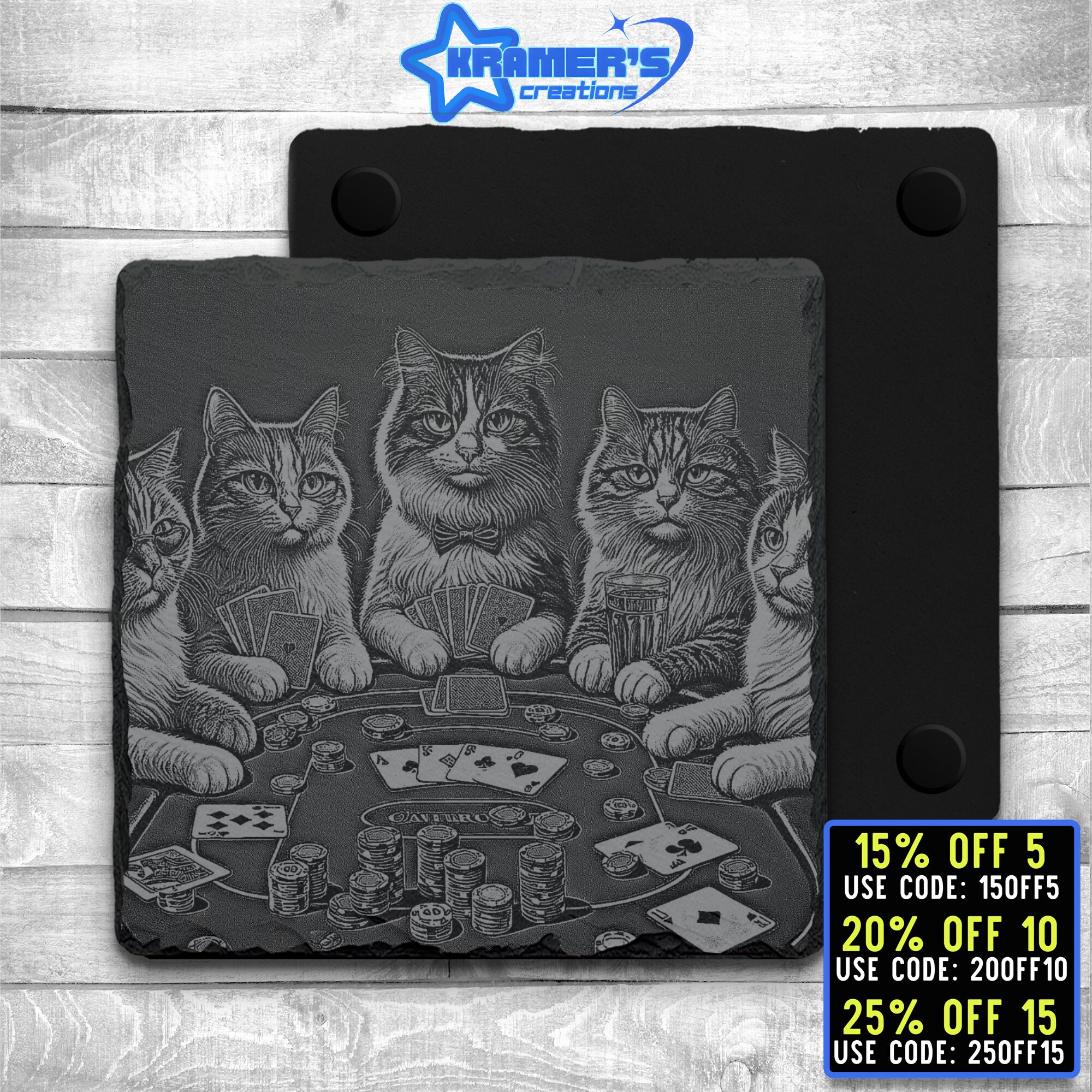 Laser Ready 3 Files Cats Playing Poker Coaster Engraving- Digital JPG ...