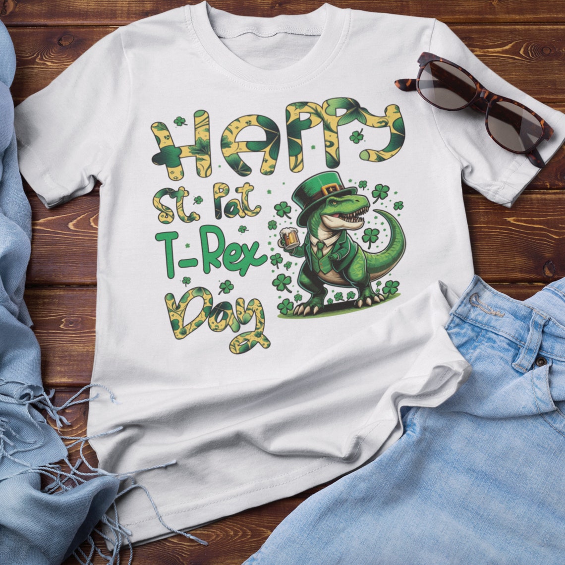 Happy St Pat T-rex Day PNG Sublimation, Funny Rex PNG, Clovers Png ...