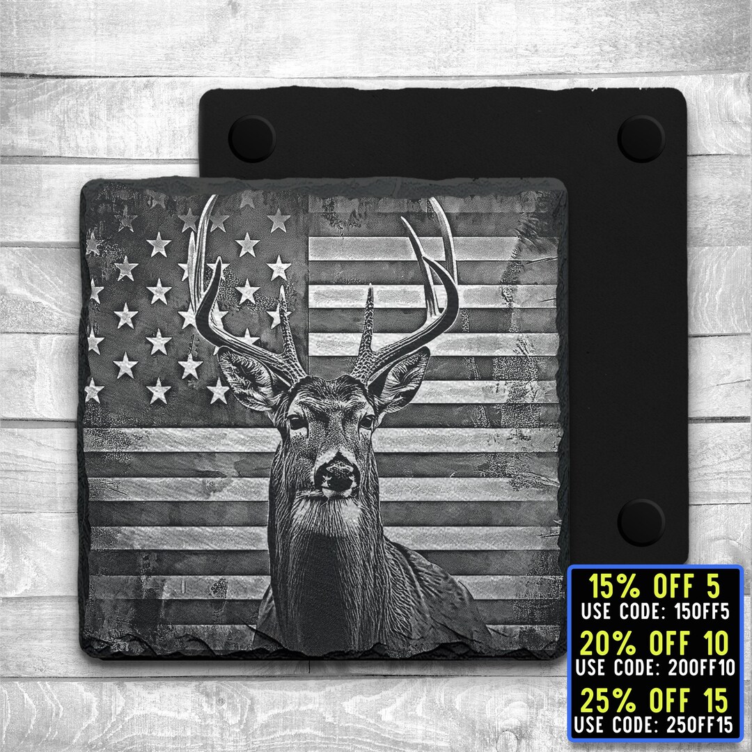 Laser Ready 3 Files Hunting Buck Flag Coaster Engraving- Digital JPG ...