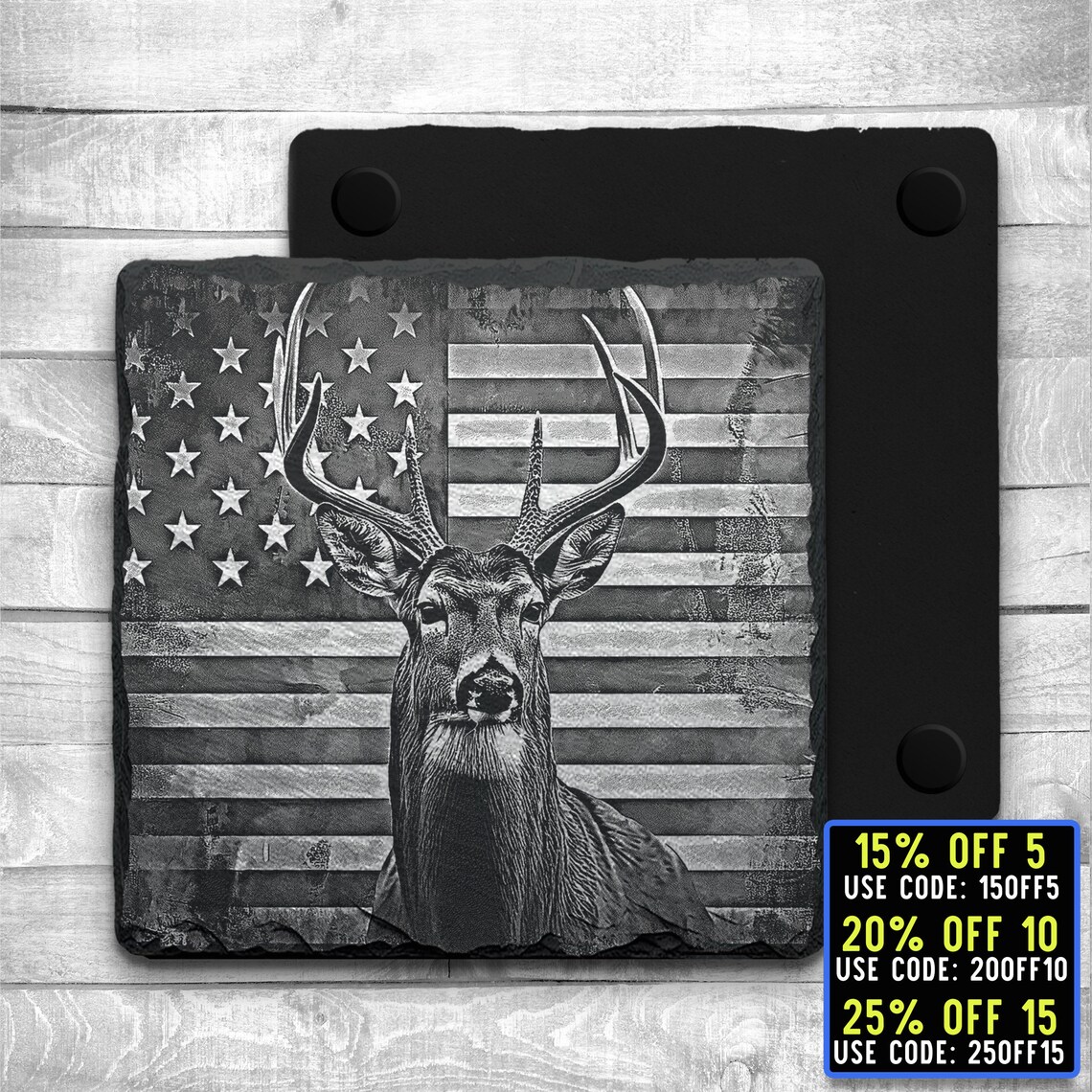 Laser Ready 3 Files Hunting Buck Flag Coaster Engraving- Digital JPG ...