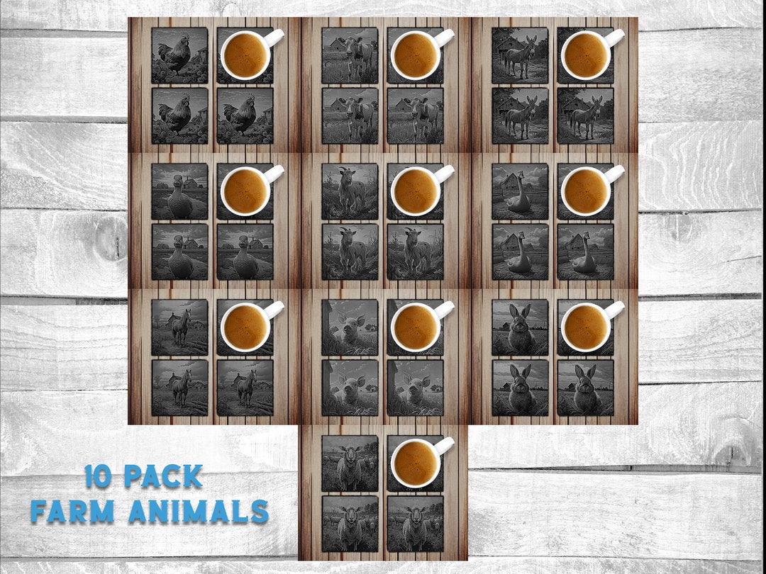 Glowforge Laser Ready Farm Animals Set of 10 Coaster Engraving- Digital ...
