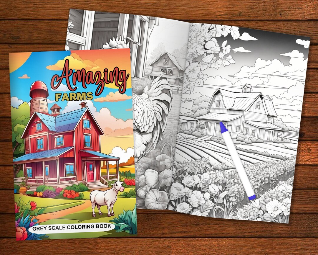 Amazing Farms Downloadable Coloring Book 50 Grey Scale Pages - Etsy