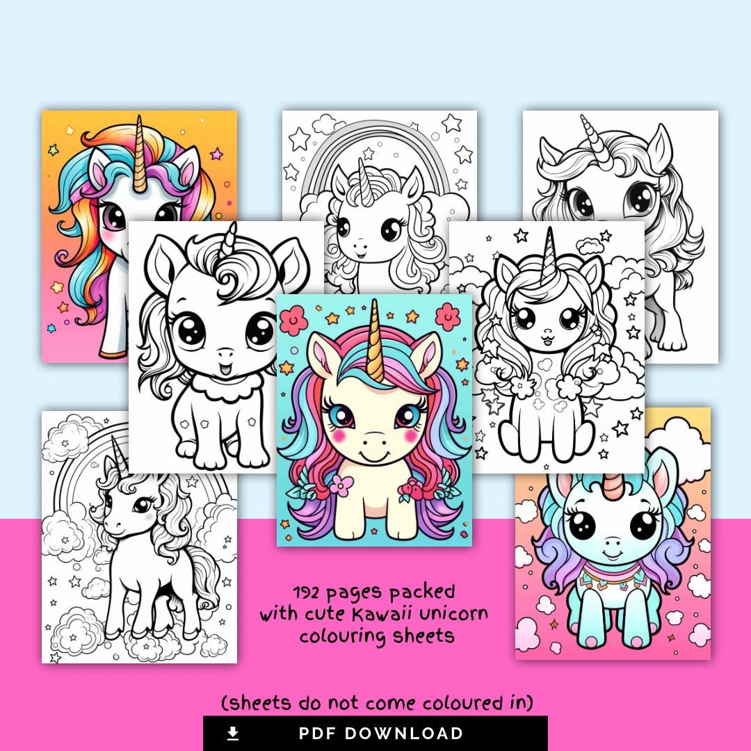 Mega Pack | Kawaii Unicorn Colouring Pages | Print at Home | Instant ...