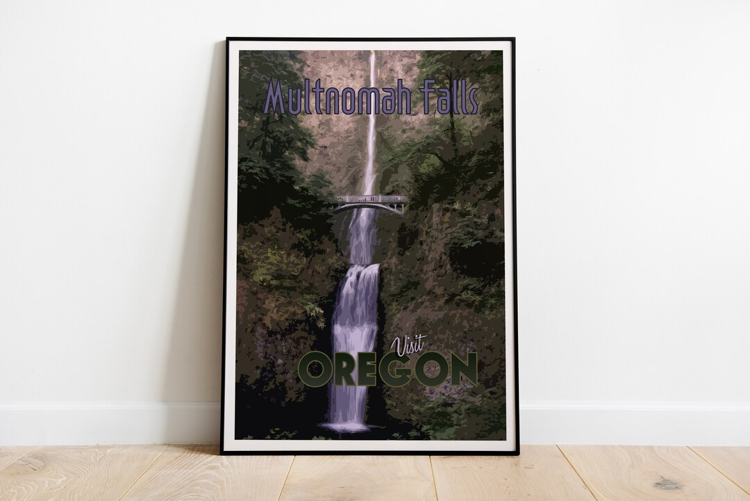 Multnomah Falls Vintage Travel Poster, Oregon Wall Art, Retro Home ...