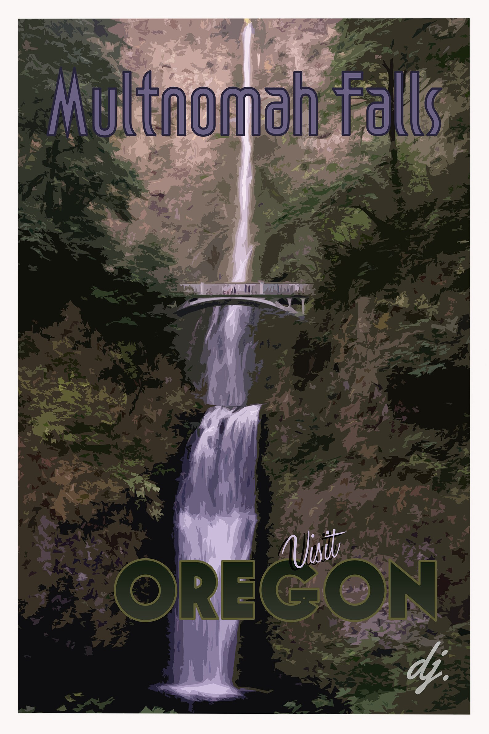 Multnomah Falls Vintage Travel Poster, Oregon Wall Art, Retro Home ...