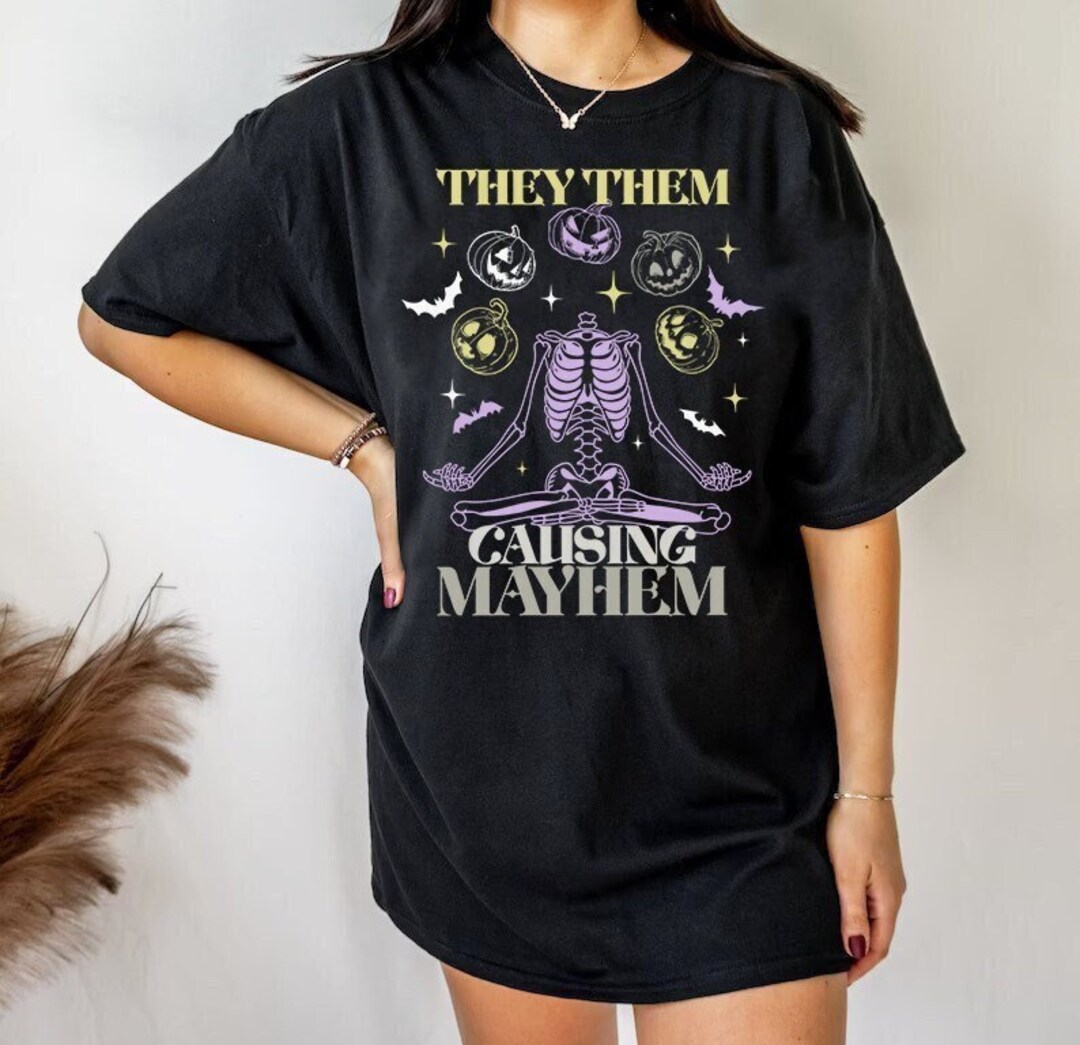 They Them Causing Mayhem Shirt | Non Binary Halloween | Lgbtq Pride | Gothic Queer | Goth Gay ...