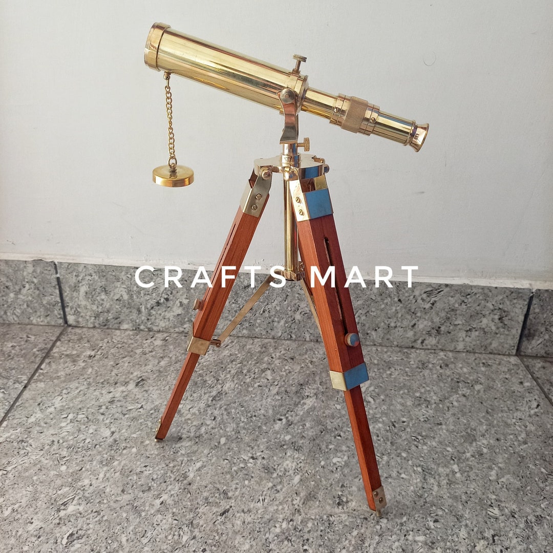 Personalized Telescope With Wooden Tripod Shiny Gold Polish Finish ...