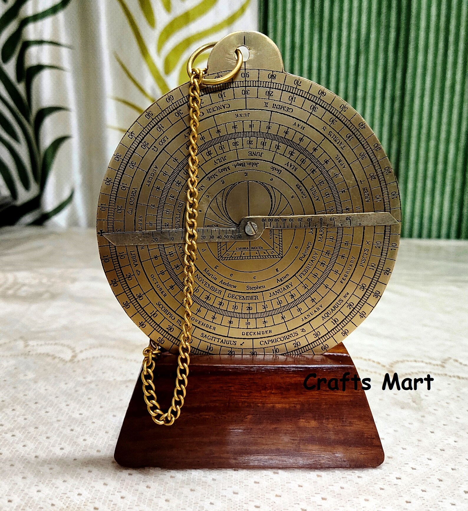 Brass Astrolabe Calendar: Medieval Star Observation Device With Wooden ...