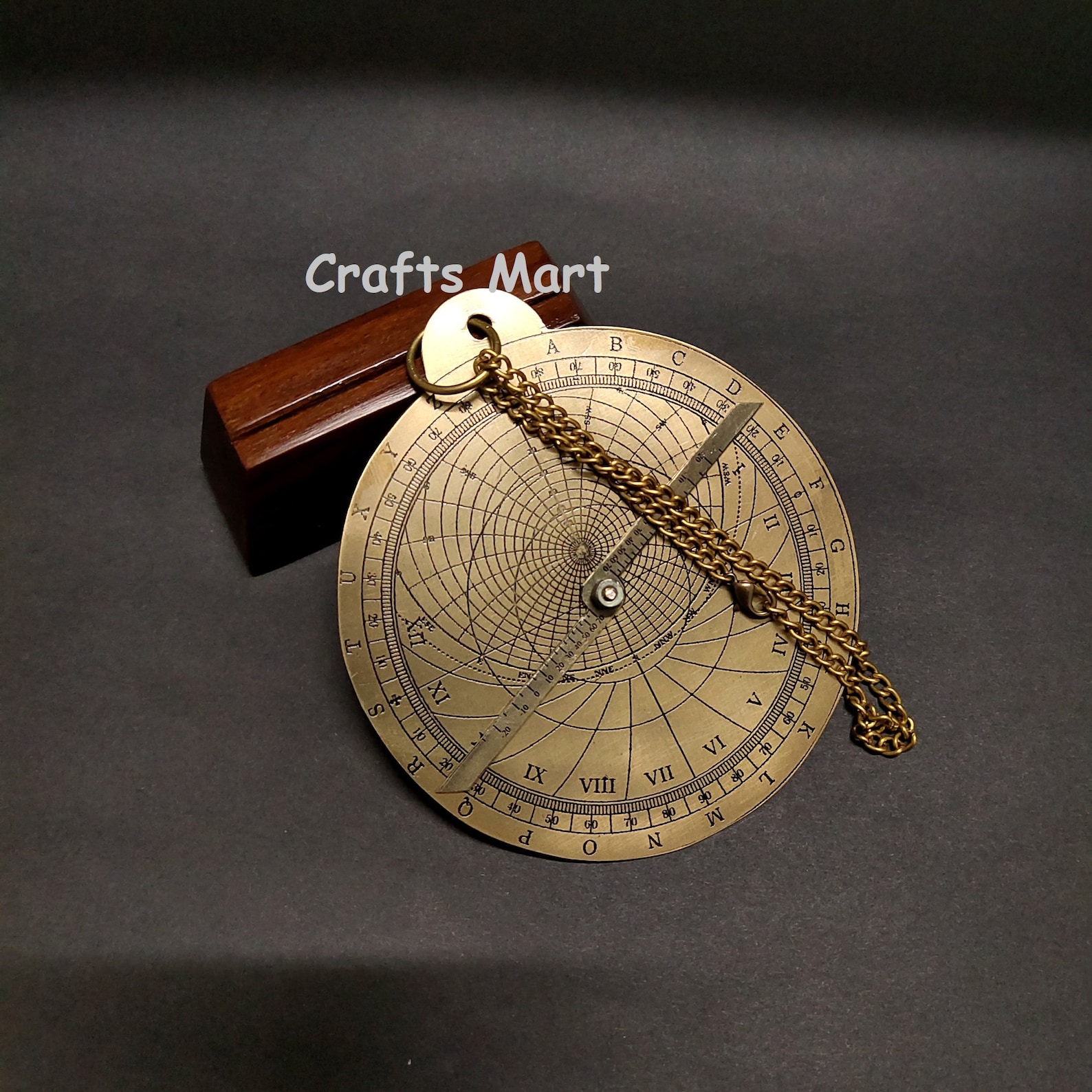 Brass Astrolabe Calendar: Medieval Star Observation Device With Wooden ...
