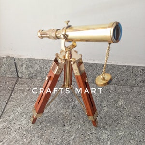 Personalized Brass Telescope With Wooden Tripod: Nautical Desk Decor - Etsy